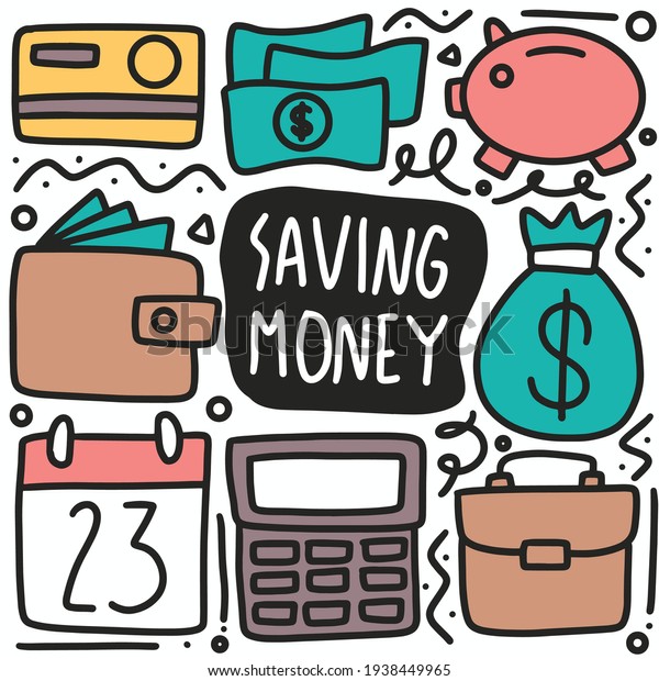 Doodle Set Hand Saving Money Icons Stock Vector (Royalty Free ...