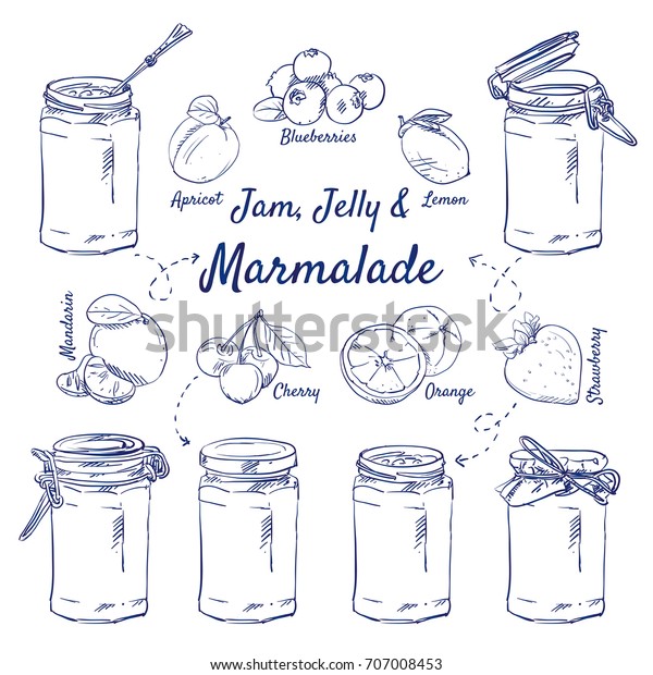 Doodle Set Jam Jelly Marmalade Jar Stock Vector (Royalty Free) 707008453