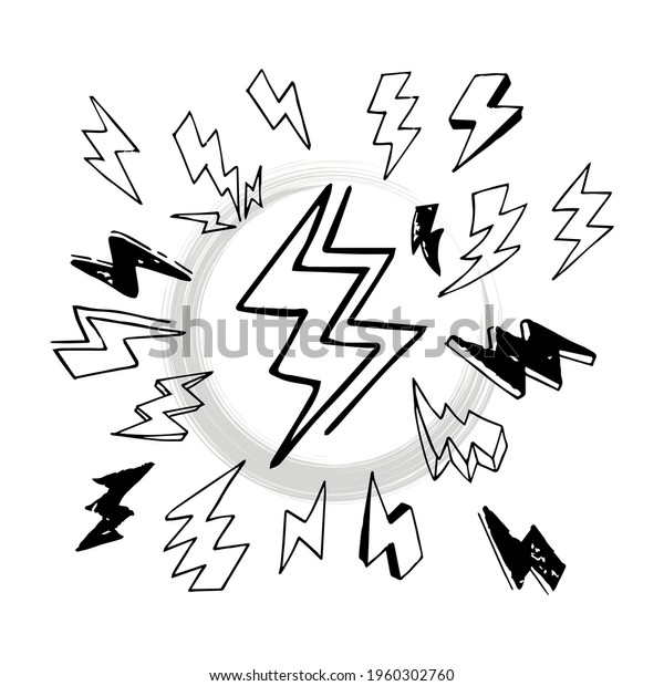 Doodle Set Lightning Line Art Vector Stock Vector (Royalty Free ...