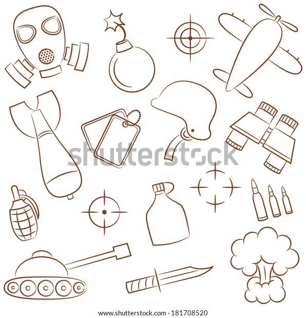 Doodle Set Military Icons 스톡 벡터(로열티 프리) 181708520