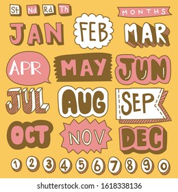 Doodle Set Months Year Number Hand Stock Vector (Royalty Free ...