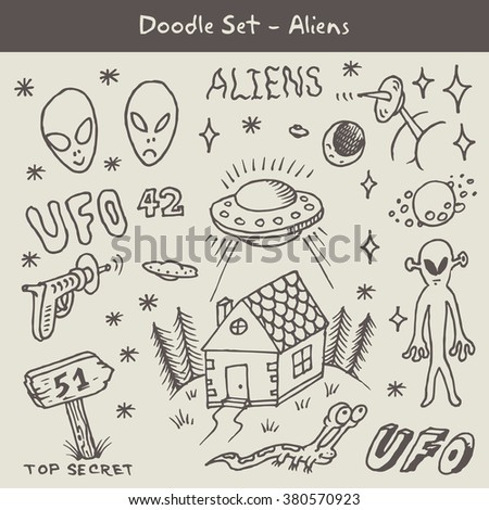 Doodle Set UFO Aliens Stock Vector (Royalty Free) 380570923 - Shutterstock