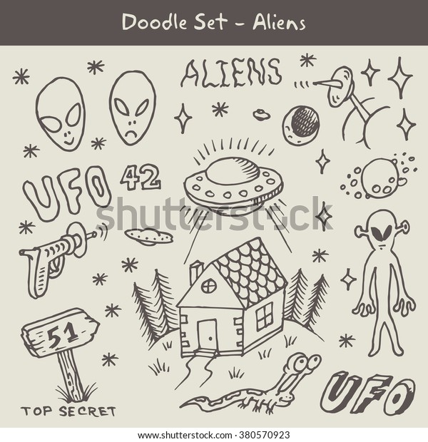 Doodle Set Ufo Aliens Stock Vector (Royalty Free) 380570923 | Shutterstock