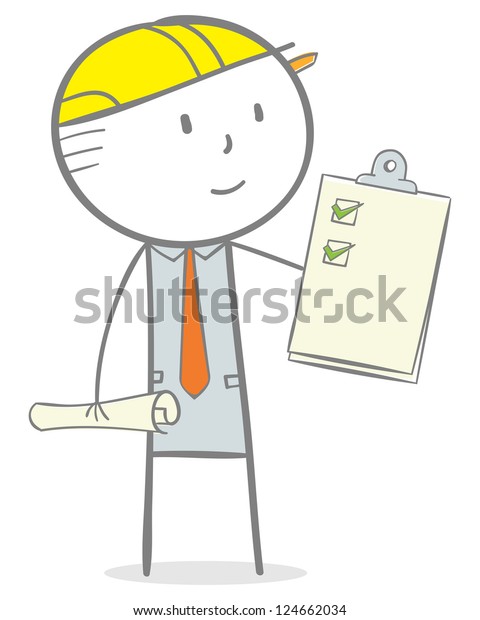 Doodle Stick Figure Architect Holding Checklist: เวกเตอร์สต็อก (ปลอดค่า ...