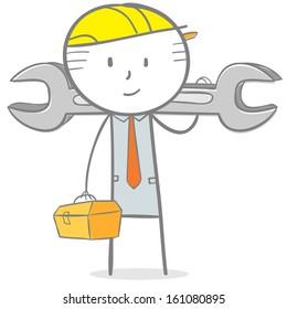 Doodle Stick Figure Engineer Holding Toolbox Stock Vector (Royalty Free ...