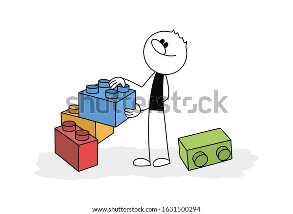 Doodle Stick Figure Man Playing Blocks Stock Vector (Royalty Free ...