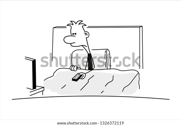 Doodle Stick Figure Men Bed Watching Stock Vector (Royalty Free ...