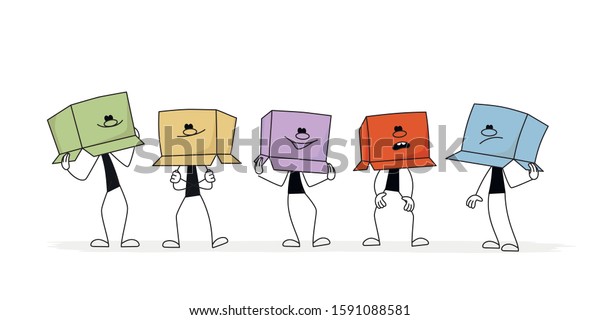 Doodle Stick Figure People Boxes On Stock Vector (Royalty Free ...