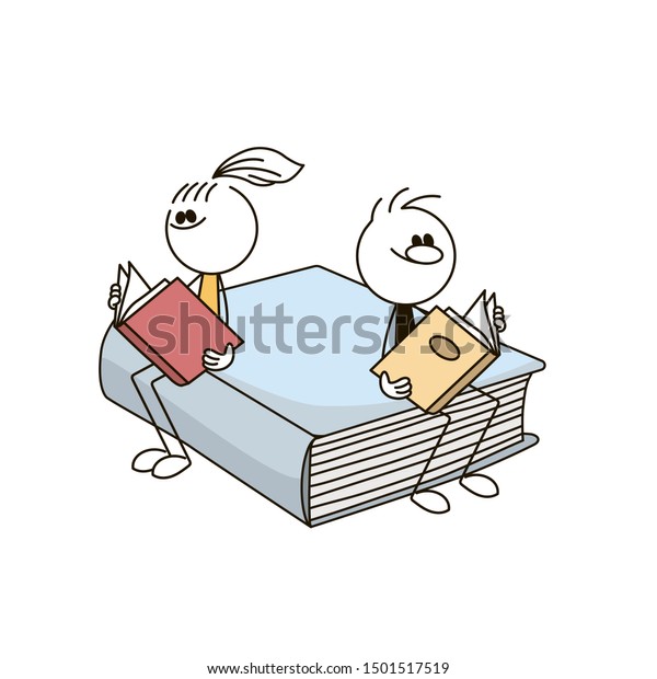 Doodle Stick Figure Reading Man Woman Stock Vector (Royalty Free ...