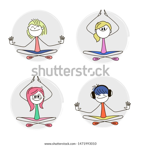 Doodle Stick Figure Set Cartoon Girls Stock Vector (Royalty Free ...