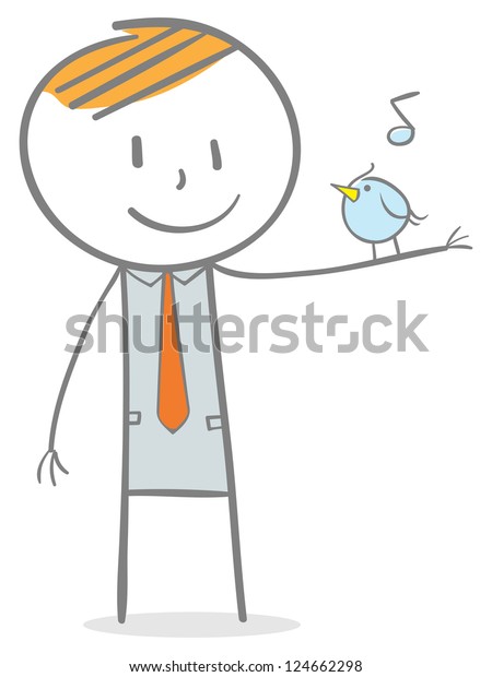 Doodle Stick Figure Singing Blue Bird Stock Vector (Royalty Free ...
