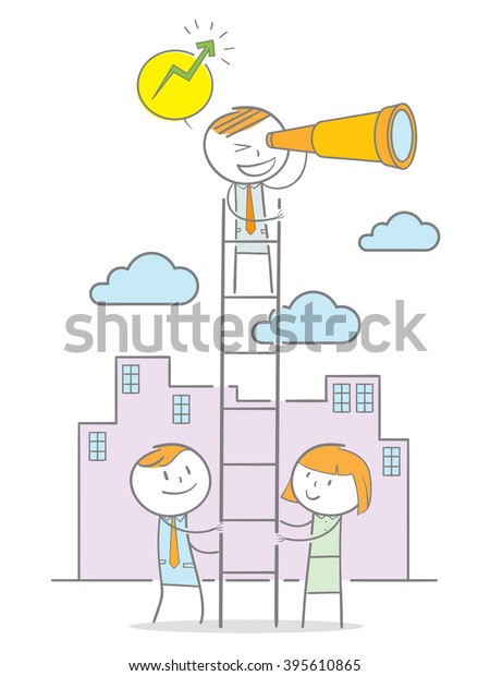 Doodle Stick Figure Standing On Ladder Stock Vector (Royalty Free ...
