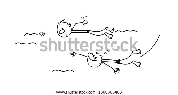 Doodle Stick Figure Two Boy Swimming Stock Vector (Royalty Free) 1300305403