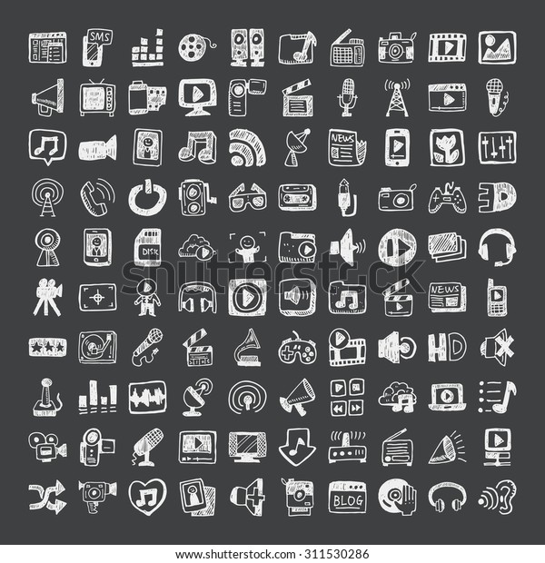 Doodle Style Media Icons: vetor stock (livre de direitos) 311530286 ...