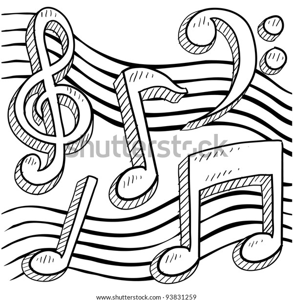 Doodle Style Musical Notes Border Sketch Stock Vector (Royalty Free ...