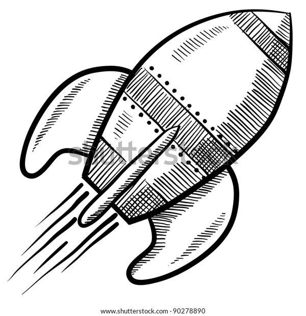 Doodle Style Retro Rocket Spaceship Vector Stock Vector (Royalty Free ...