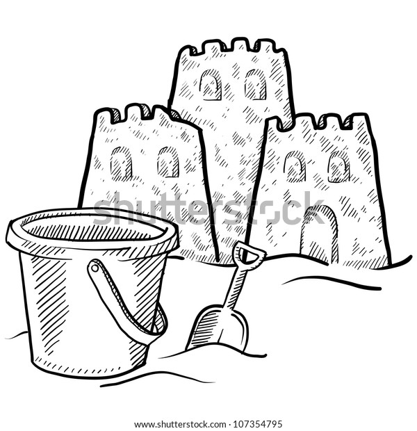 Doodle Style Sketch Beach Sand Castle Stock Vector (Royalty Free) 107354795
