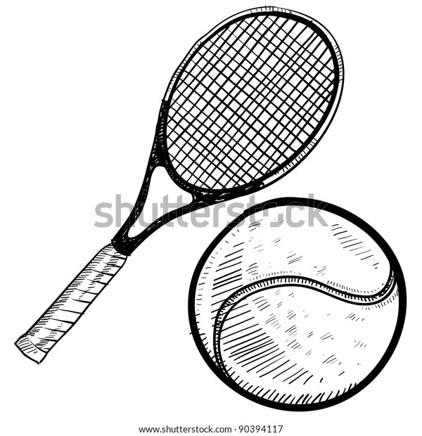 Doodle Style Tennis Ball Racket Vector Stock Vector (Royalty Free ...