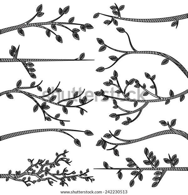 Doodle Style Tree Branch Silhouettes Vectors 스톡 벡터(로열티 프리) 242230513 ...