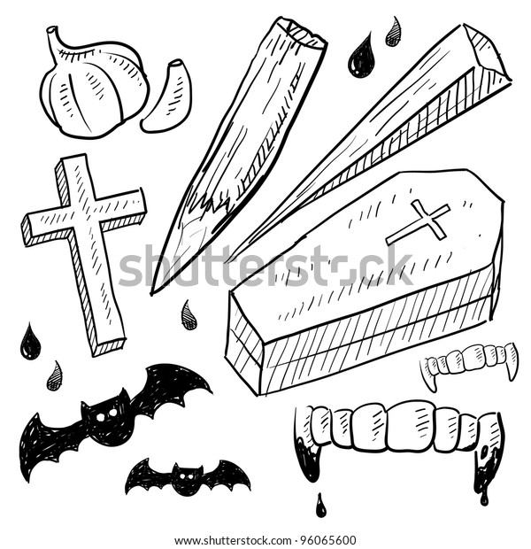 Doodle Style Vampire Lore Set Vector Stock Vector (Royalty Free) 96065600
