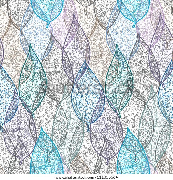 Doodle Textured Leaves Seamless Pattern Stock Vector (Royalty Free ...