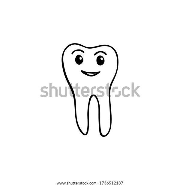 Doodle Tooth Illustration Smiling Tooth Character: เวกเตอร์สต็อก (ปลอด ...