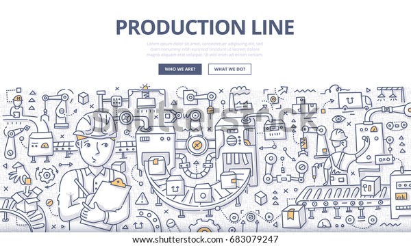 Doodle Vector Illustration Automated Production Line Stock Vector ...
