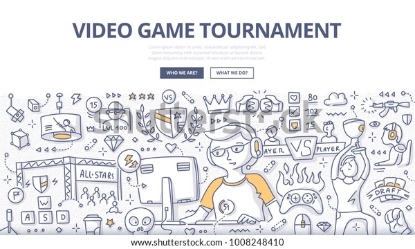 Doodle Vector Illustration Gamer Participating Cyber Stock Vector ...