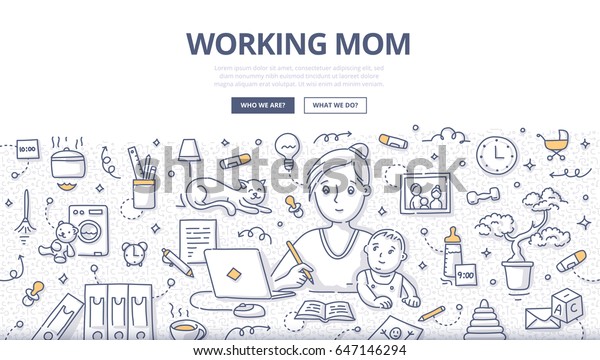 Doodle Vector Illustration Mother Writing Notebook Stock Vector ...