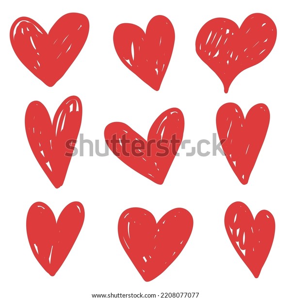 Doodle Vector Red Sketch Hearts Hand Stock Vector (Royalty Free ...
