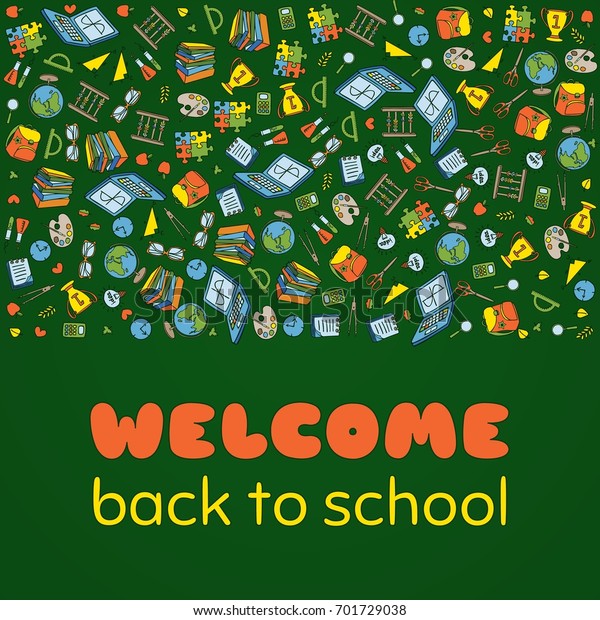 Doodle Welcome Back School Poster Hand Stock Vector (Royalty Free ...