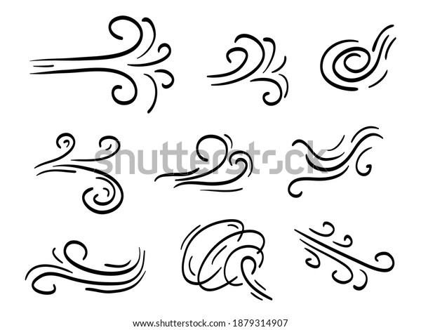 Doodle Wind Blow Gust Design Isolated Stock Vector (Royalty Free ...