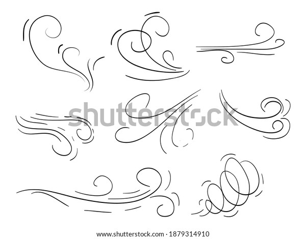 Doodle Wind Blow Gust Design Isolated Stock Vector (Royalty Free ...