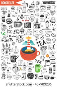 Doodles Set Coffee Tea Hand Drawn Stock Vector (Royalty Free) 457983286 ...