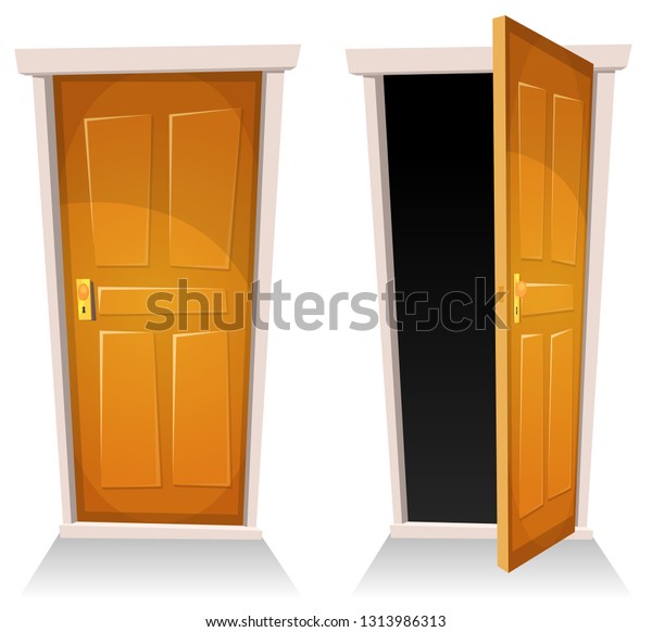Doors Closed Open Illustration Set Cartoon Stock Vector (Royalty Free ...