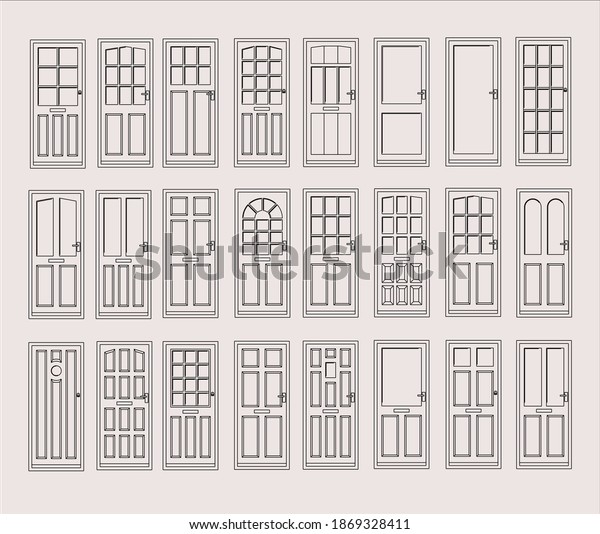 Doors Plan Elevation Sections Architecture Drawing Stock Vector ...