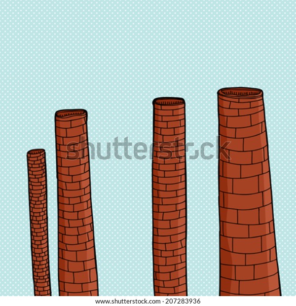 Dormant Cartoon Smokestacks Over Blue Halftone Stock Vector (Royalty ...