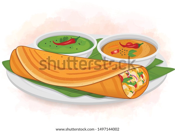 Dosa Vector Illustration Sambhar Stock Vector (Royalty Free) 1497144002
