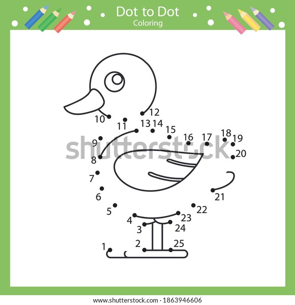 Dot Dot Drawing Duck Children Worksheets Stock Vector (Royalty Free ...