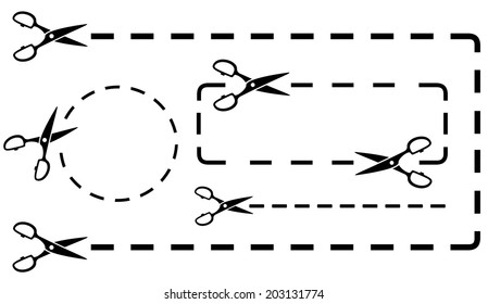 Dotted Line Set Black Scissors Silhouette Stock Vector (Royalty Free ...