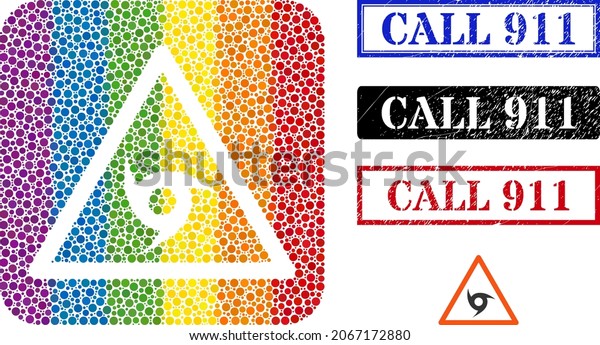 Dotted Mosaic Cyclone Warning Stencil Pictogram Stock Vector (Royalty ...