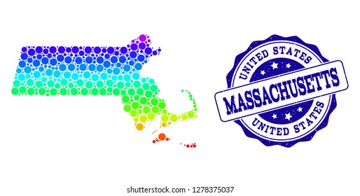 Dotted Rainbow Map Massachusetts State Blue Stock Vector (Royalty Free ...