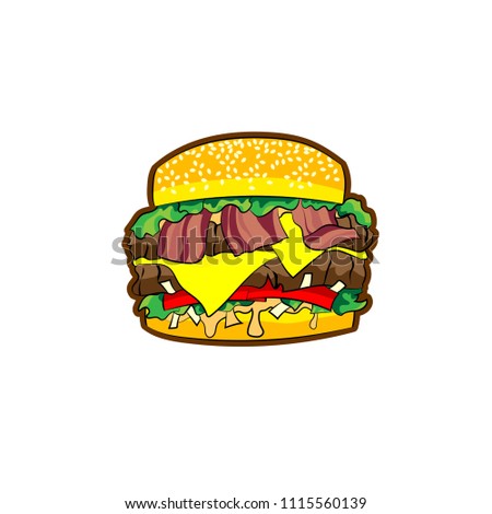 Double Bacon Cheeseburger 100 Vector Ideal Stickers Stock Vector ...
