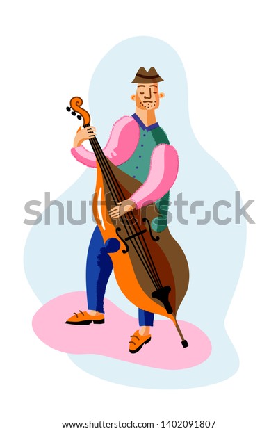 Double Bass Player Cartoon Character Professional Stock Vector (Royalty ...