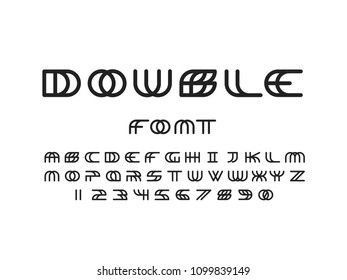Vektor Stok Double Font Vector Alphabet Letters Numbers (Tanpa Royalti ...