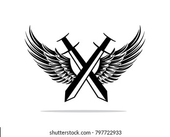 Double Swords Wings Logo Badge Design: เวกเตอร์สต็อก (ปลอดค่าลิขสิทธิ์ ...
