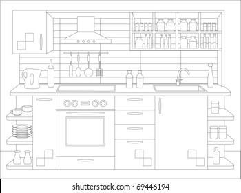 12,293 Kitchen interior line drawing Images, Stock Photos & Vectors ...