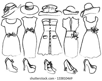 Hand Draw Women Clothes Doodle Set Stock Vector (Royalty Free) 572186116