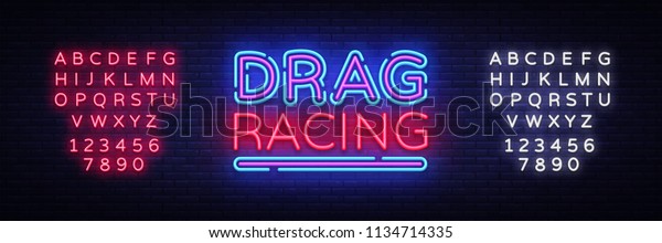 Drag Racing Neon Sign Vector Racing Stock Vector (Royalty Free) 1134714335