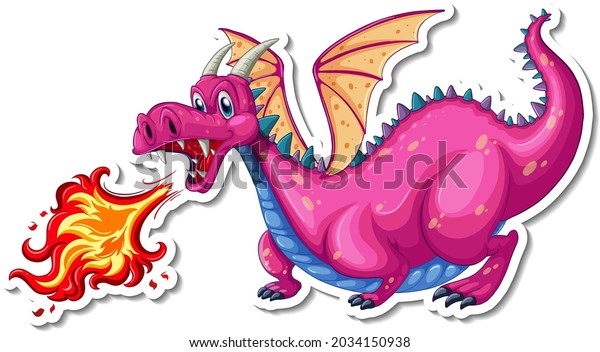 Dragon Blowing Fire Cartoon Character Sticker Stock Vector (Royalty ...
